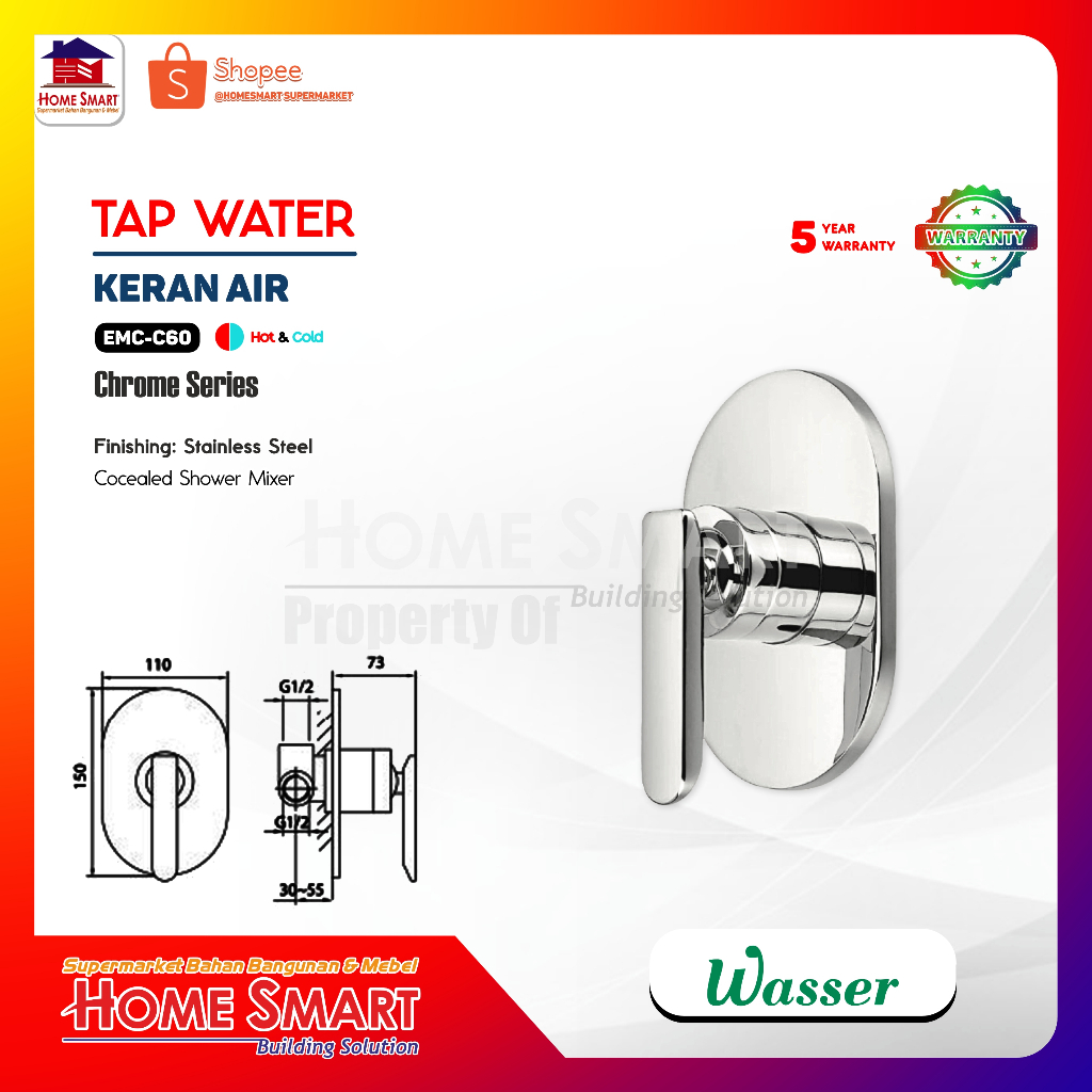 Jual Wasser Kran Tanam Concealed Shower Mixer Panas Dingin EMC C60 ...