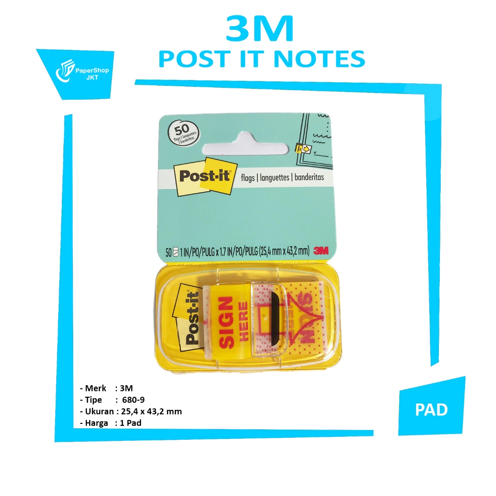 Jual 3M - Post It Sign Here 680-9 25,4mm x 43,2mm - Pad | Shopee Indonesia