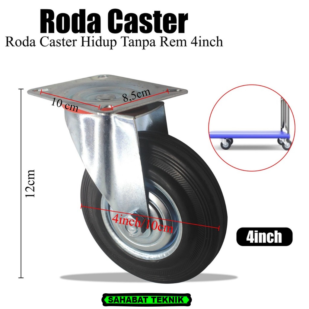 Jual Roda Karet Roda Caster 4 Inch Rubber Karet Hidup Dan Mati / Roda Lori Roda Troli Satuan ...