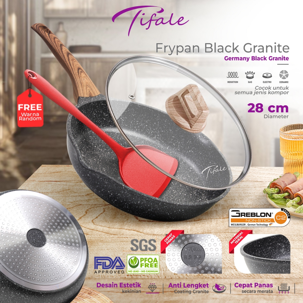 Jual Tifale by Hongzhuo Frypan 28 CM Black Granit Fry Pan Peralatan Masak Dapur Anit Lengket ...