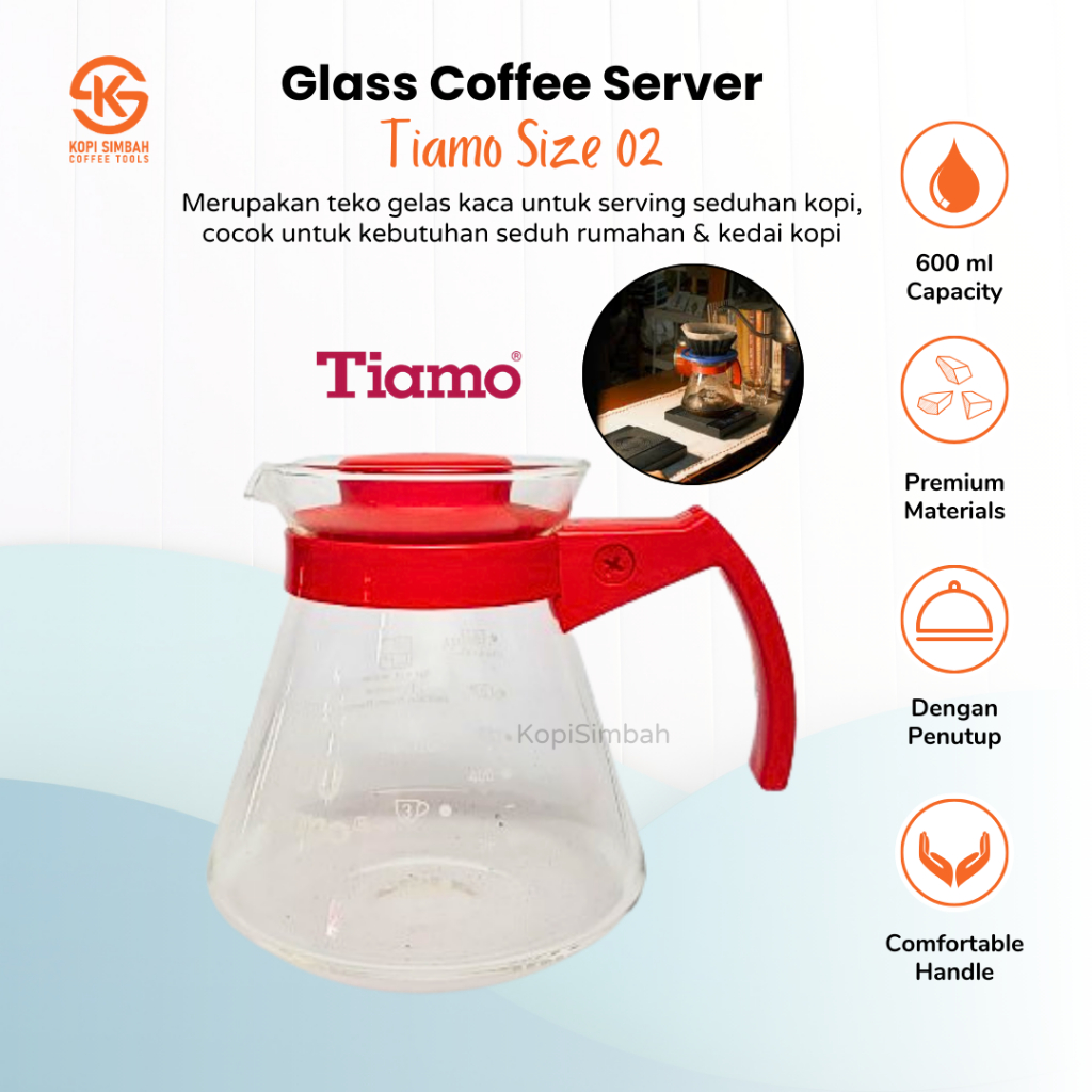 Jual Glass Coffee Server TIAMO 650 ml Red Gelas Teko Minuman Kopi Teh Kaca Size 02 Merah ...
