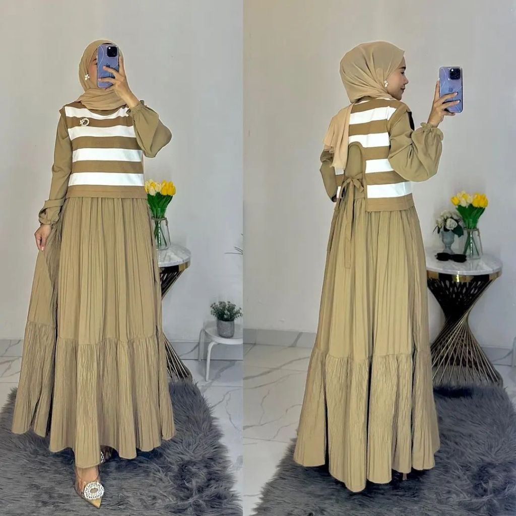Jual Kevia Maxy Dress Bahan Crinkle Combed Gamis Lebaran 2024 Model ...