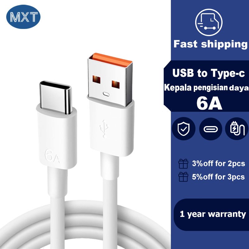 Jual MXT kabel data 6A Xiaomi USB to type-c Kabel data fast charging ...