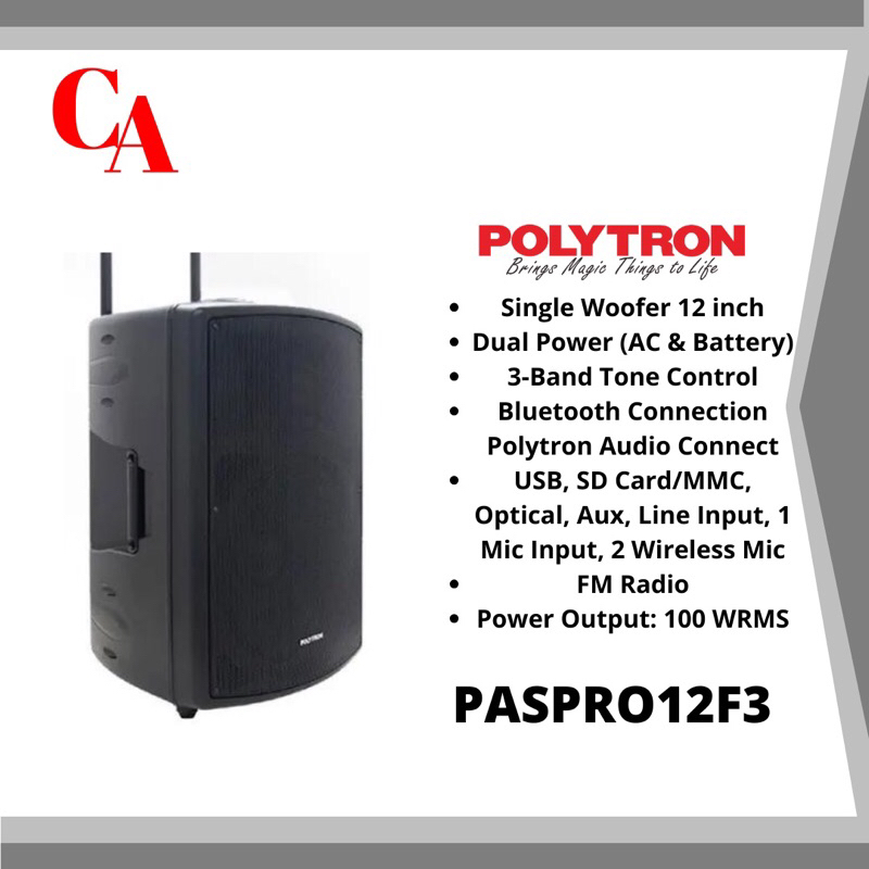 Jual POLYTRON speaker aktif PORTABLE Bluetooth karaoke 12” PAS PRO12F3 ...