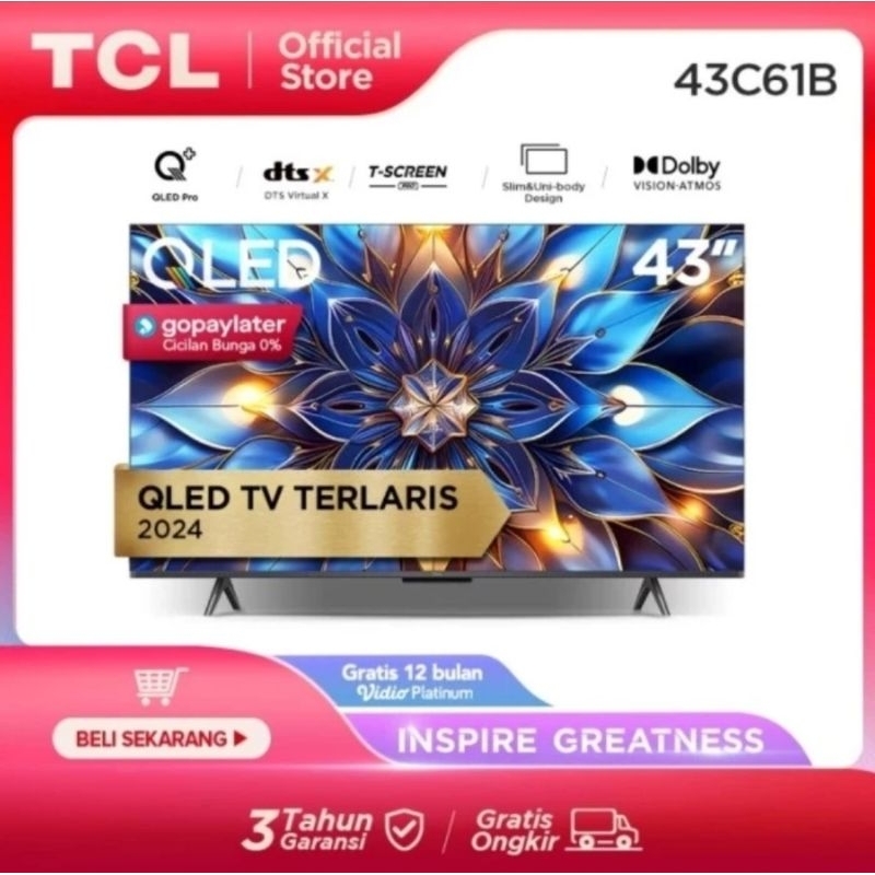 Jual TCL 43C61B QLED Pro Smart Google TV 43 inch 4K HDR Dolby Atmos ...