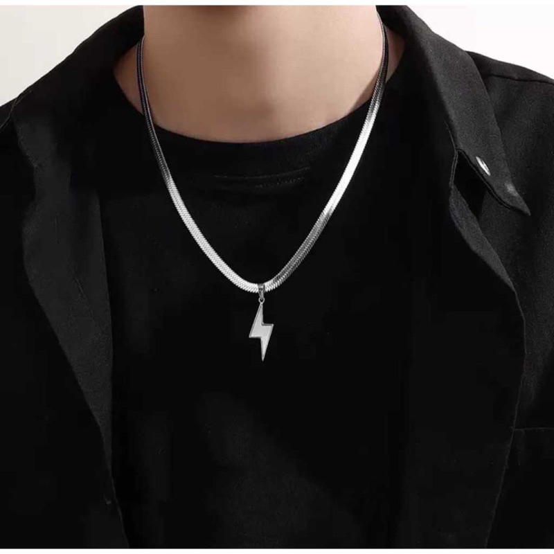 Jual KALUNG TITANIUM PRIA MODEL PIPIH LIONTIN PETIR SILVER ANTI KARAT ...