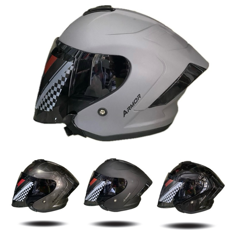 Jual Helm Dewasa JS ARMOR SOLID POLOS WARNA Visor Riben Smoke Half Face ...