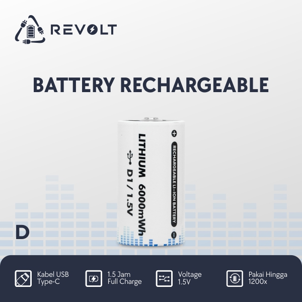 Jual Revolt - Baterai Isi Ulang D 1.5V USB Type-C 1 Pcs 1200 Life Cycle ...
