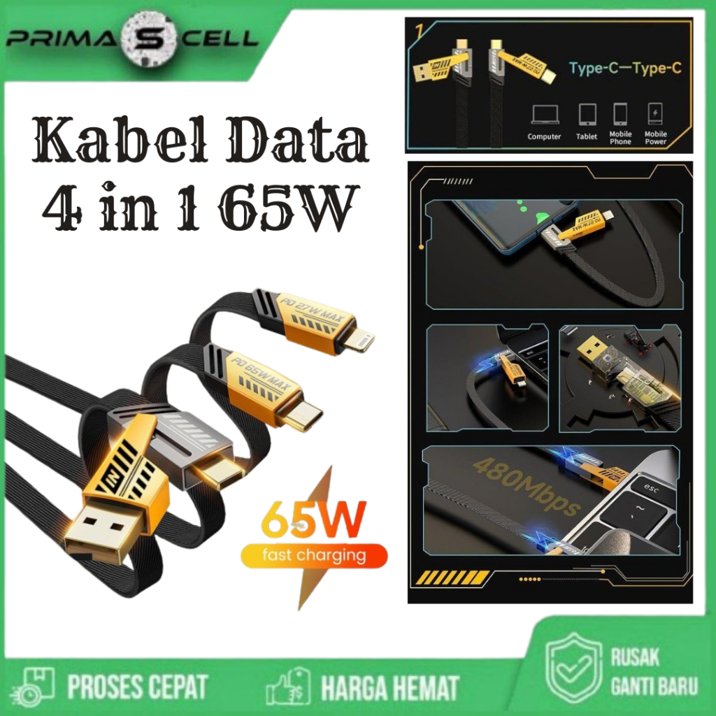 Jual Kabel Data 4 in 1 65W Fast Charging PD TYPE C TO C Kabel Casan ...