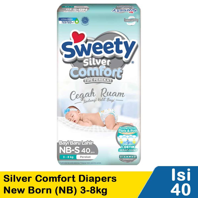 Jual Sweety Diaper Silver Comfort isi 40 NB-S | Shopee Indonesia