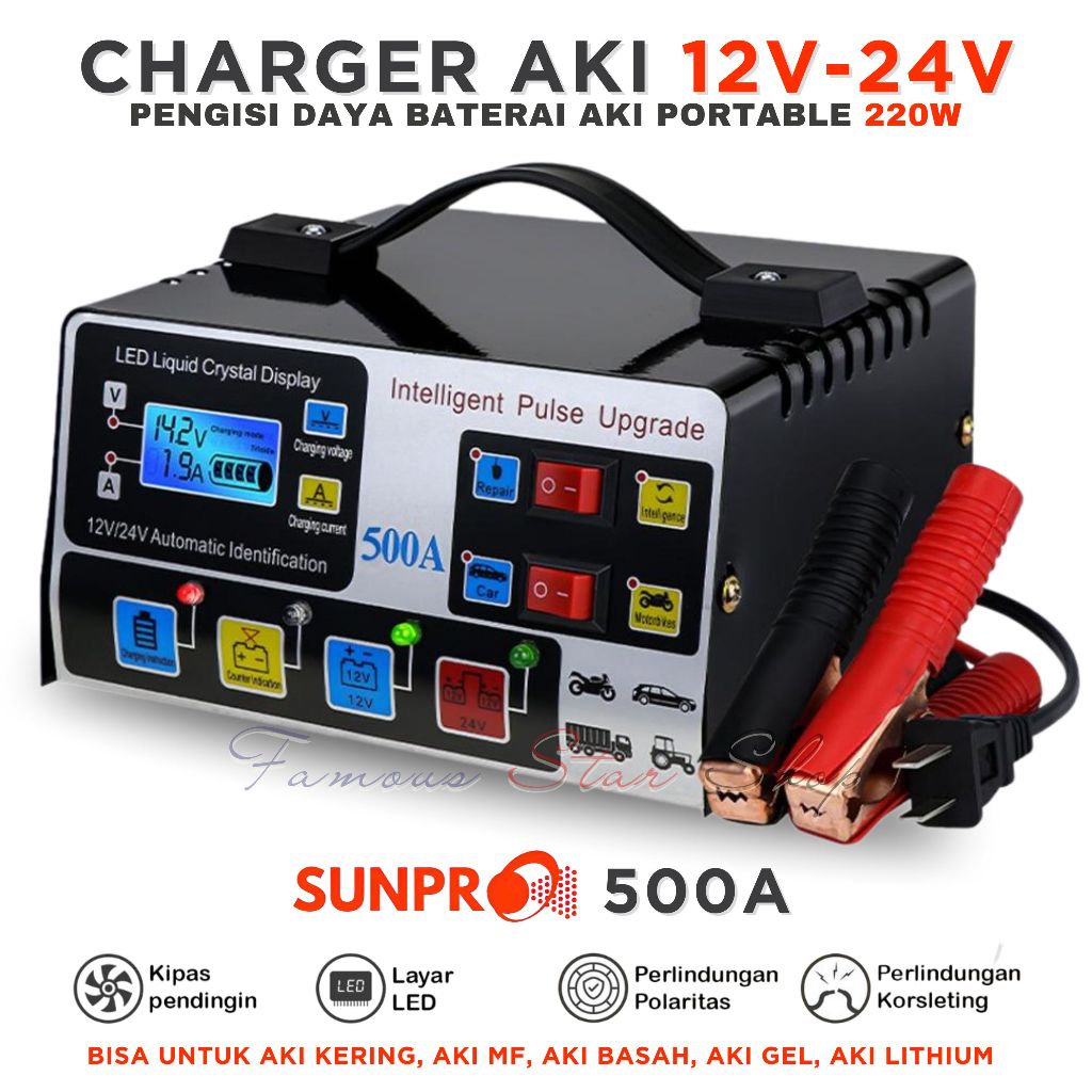 Jual CHARGER AKI 12V & 24V 500 AMPER SUNPRO 500A BATERY CHARGER AKI ...