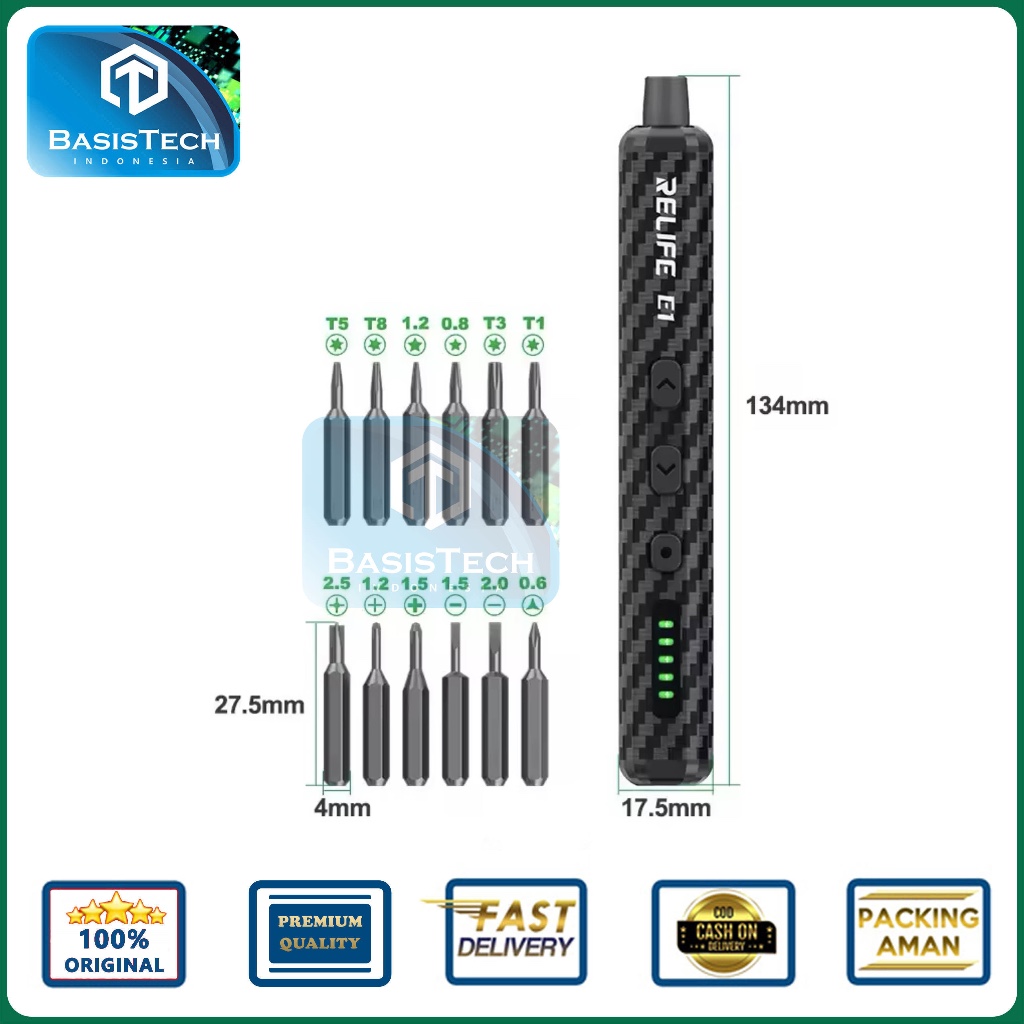Jual OBENG ELEKTRIK CARBON FIBER ELECTRIC SCREWDRIVER SET - RELIFE E1 ...