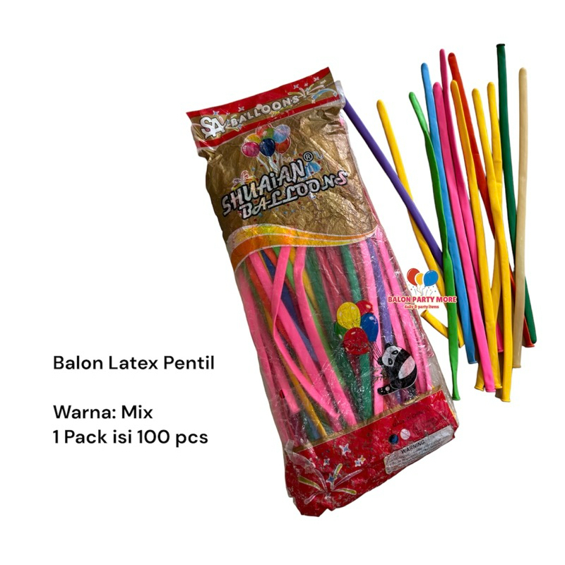 Jual (1 PACK ISI 100PCS DOFF MIX) Balon Twist Latex Pentil Warna campur ...