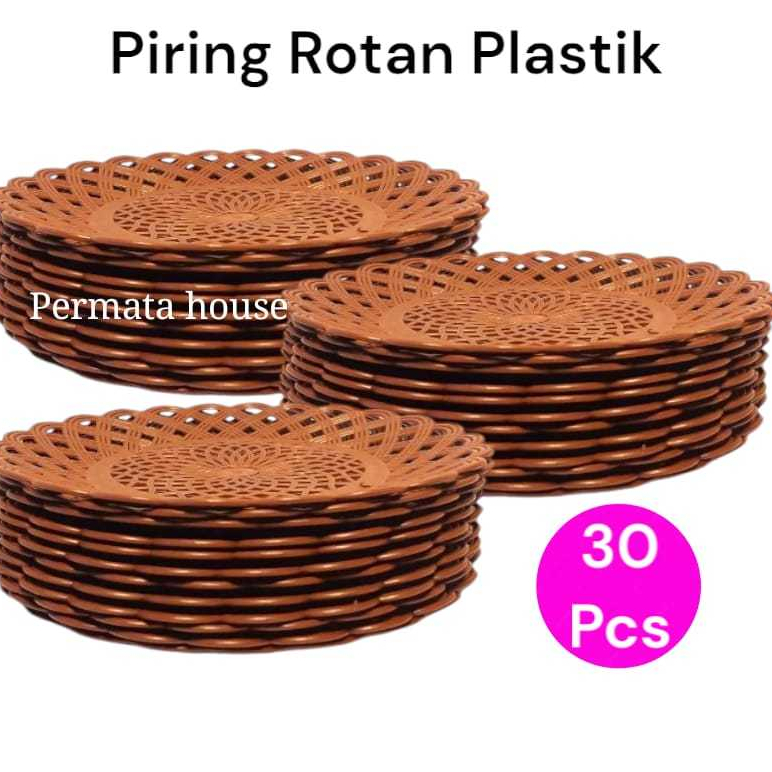 Jual 30 Pcs Piring Rotan Anyam Plastik Serbaguna Piring Makan | Shopee ...
