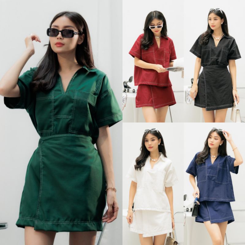 Jual Leandra GC M527 Ellorie V neck Top With Skort Set | Shopee Indonesia