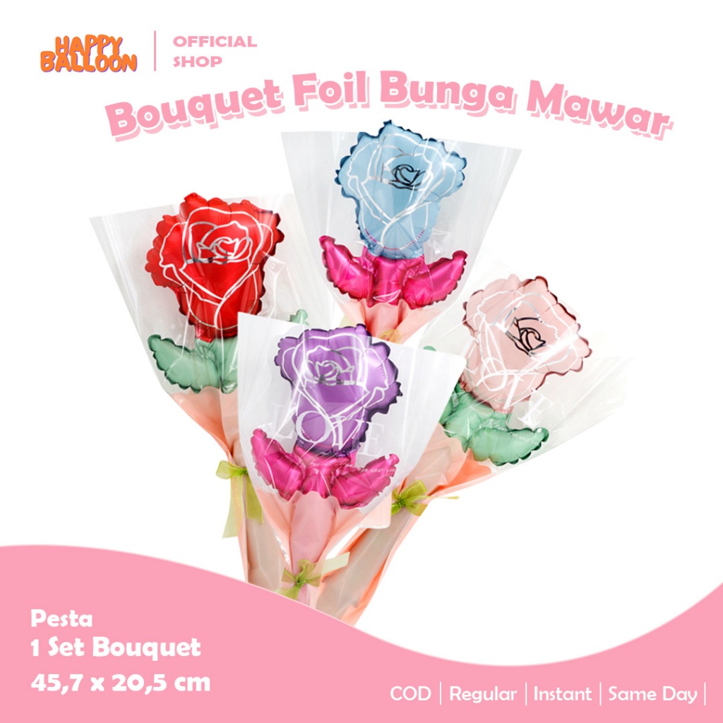 Jual HappyBalloon Bouquet Balon Foil Bentuk Love / Mawar / Bunga ...