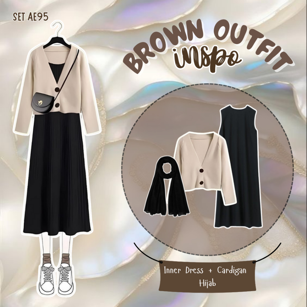 Jual 3 IN 1 One Set Hijab Korean Style Outfit Remaja Wanita Kekinian Outfit Cewe Bumi Coklat ...