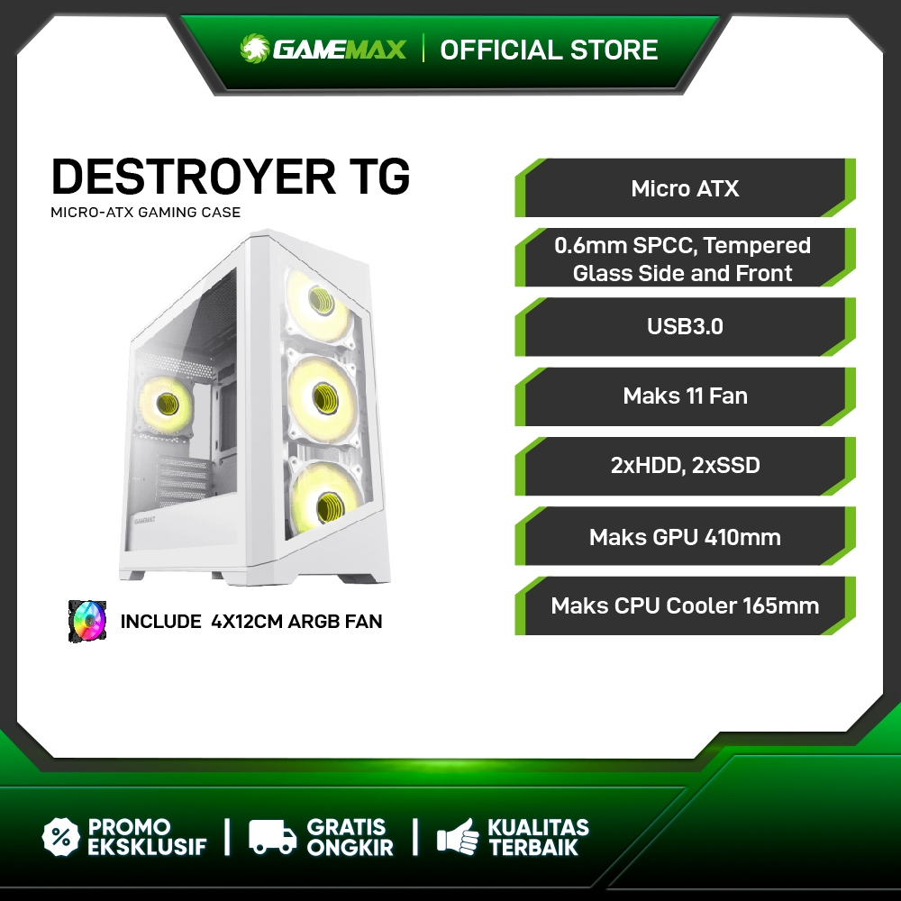 Jual Casing PC GameMax Destroyer Tempered Glass Micro ATX Gaming PC ...