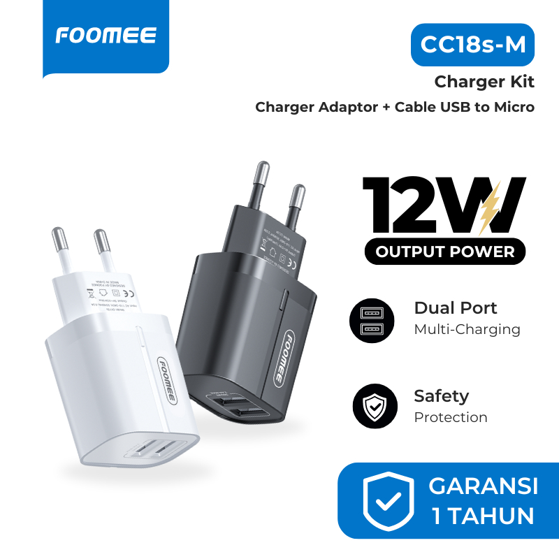 Jual Foomee CC18s-M Charger Kit 2 Port USB 2.4A + Kabel Charger Micro ...