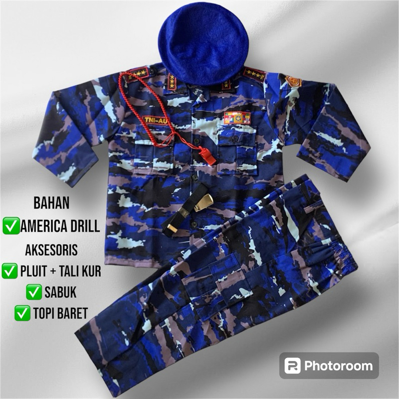 Jual Seragam profesi anak Tk TNI-AU Loreng biru/baju carnaval Anak TNI ...