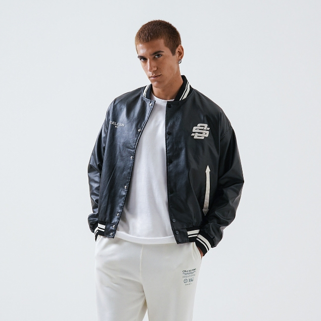 Jual CELCIUS Sports Varsity Baseball Jacket Kulit I31000279C Hitam ...