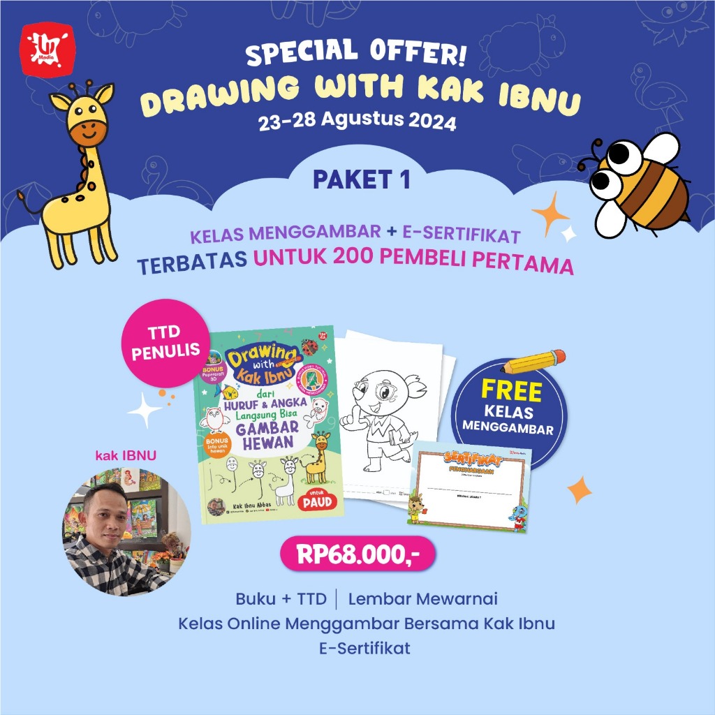 Jual Buku Anak Drawing With Kak Ibnu Dari Huruf & Angka Langsung Bisa ...