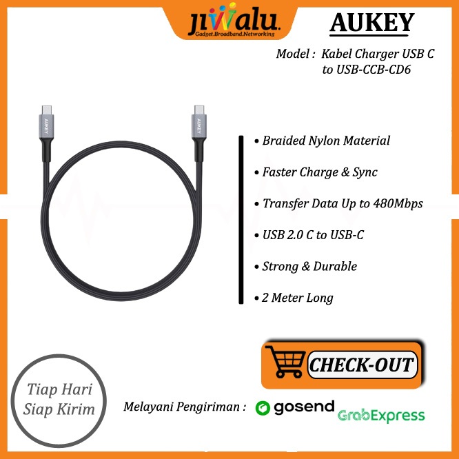 Jual AUKEY Kabel Charger USB C to USB-C CB-CD6 Braided Nylon 2M | Shopee Indonesia