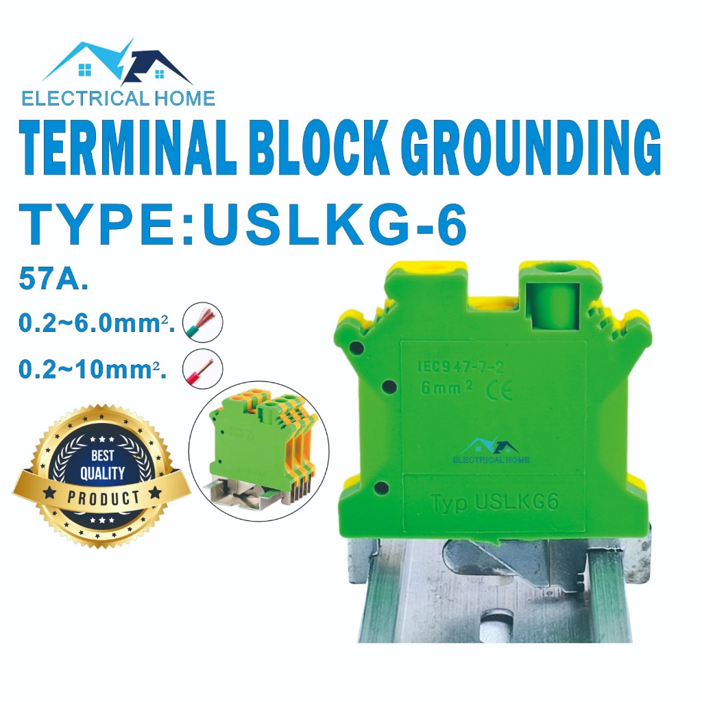 Jual Terminal Block Arde Ground Earth (0.2~6mm) Din Rail USLKG 6 ...