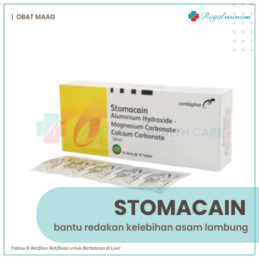 Jual STOMACAIN STRIP ISI 10 TABLET, Mengurangi Gejala kelebihan Asam ...