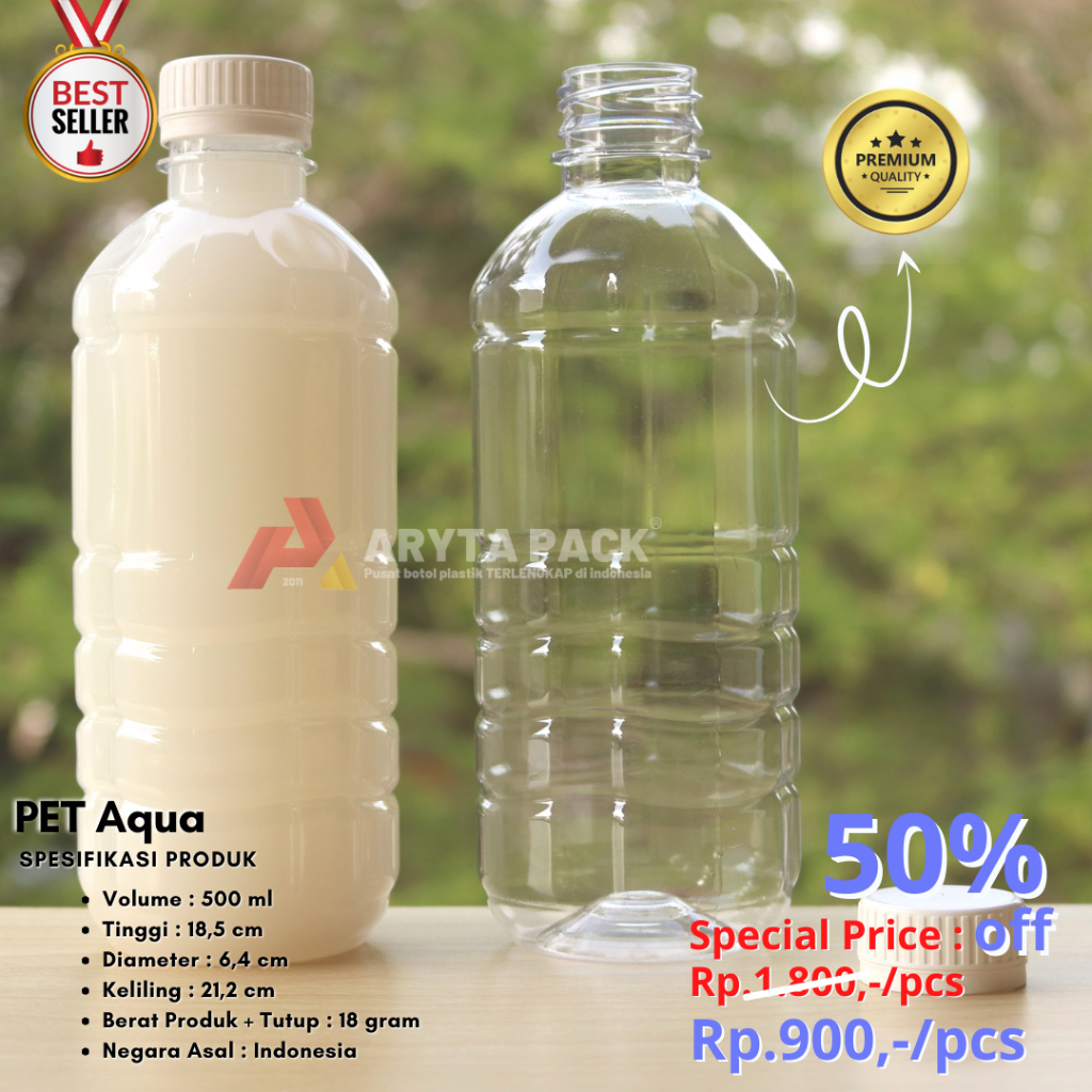 Jual Botol plastik PET 500ml aqua minuman mineral jus susu kopi tutup ...