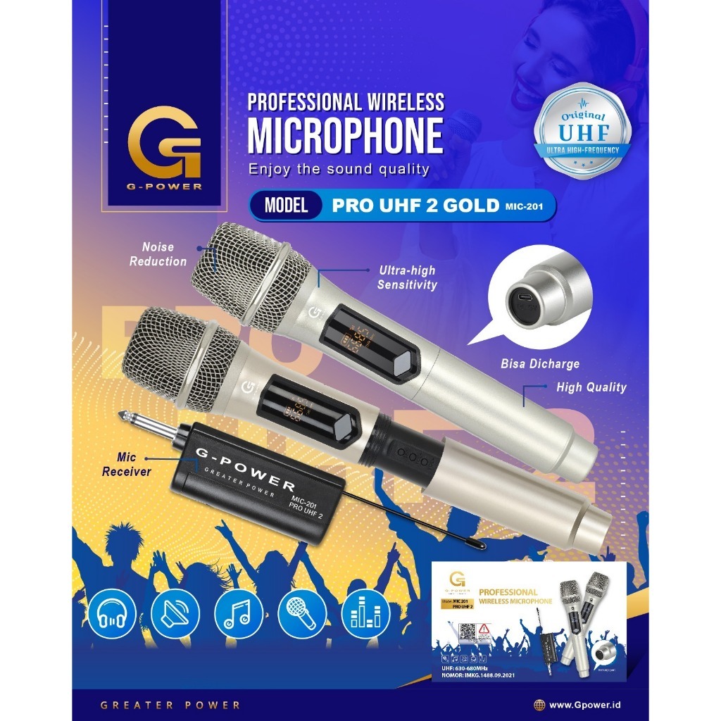 Jual G-POWER Mic Wireless Pro Uhf 2 Microphone Wireless Charger System Mic Double | Shopee Indonesia