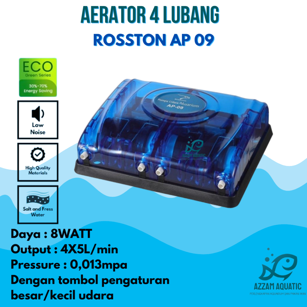 Jual MESIN POMPA UDARA AQUARIUM 4 LUBANG AERATOR ROSSTON AP 09 LOW WATT | Shopee Indonesia