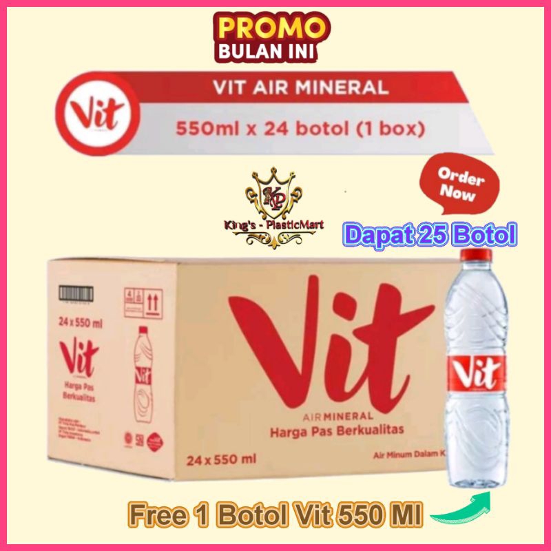 Jual Vit Air Mineral 550 Ml X 24 Botol (1 Dus) Free 1 Botol Vit 550 Ml ...