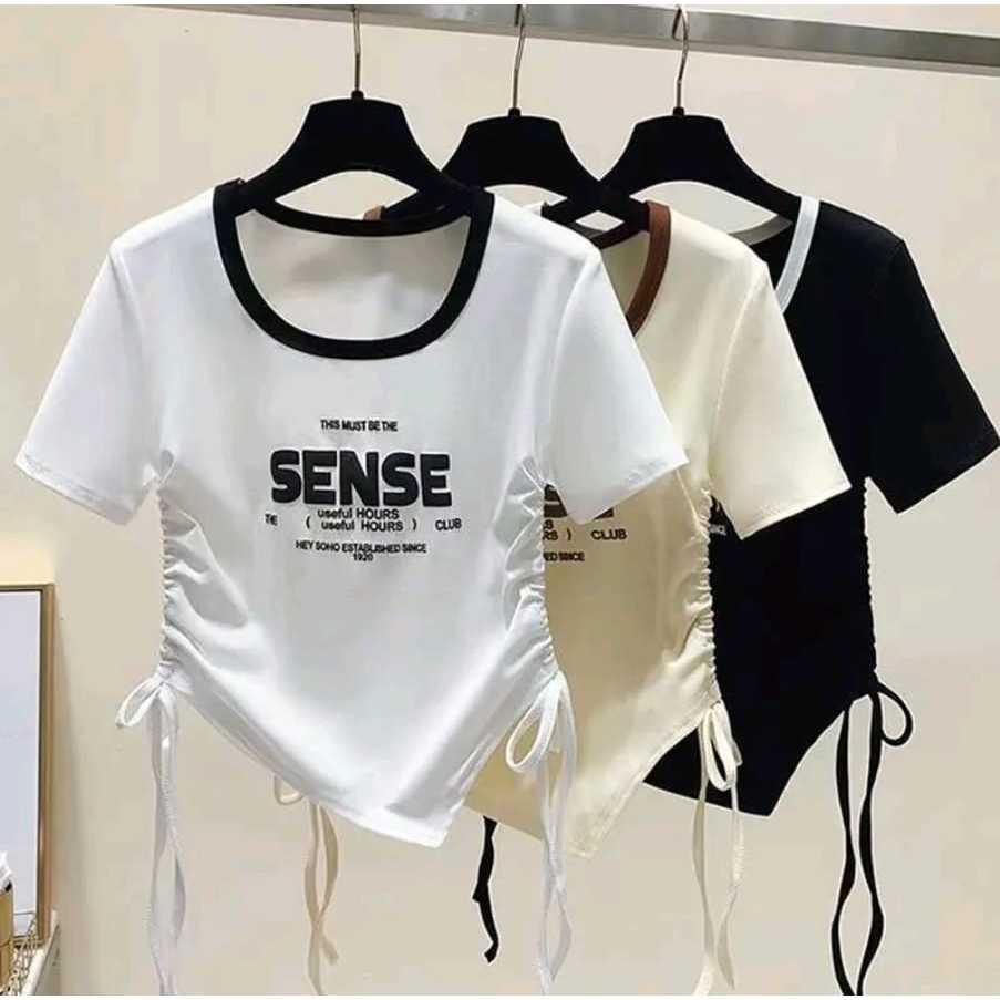 Jual Sense Crope Oversize Baju Serut Wanita Crop top Baju Kaos Wanita ...