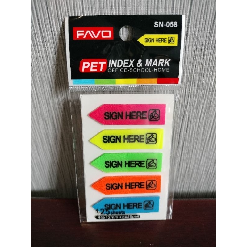 Jual Sticky Notes Panah Sign Here SN-058 Favo 5 Warna Plastik (per 1 ...