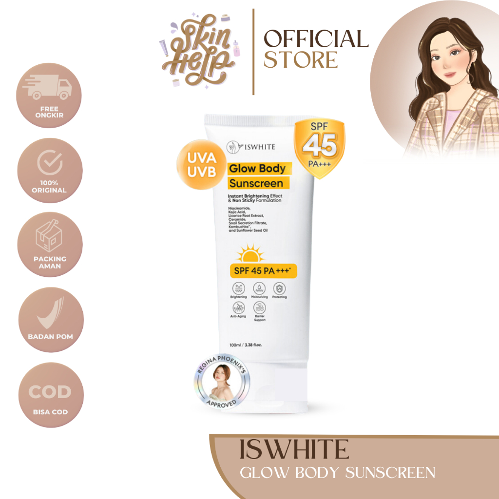 Jual ISWHITE Glow Body Sunscreen SPF 45 PA +++ Berat isi : 100ml ...