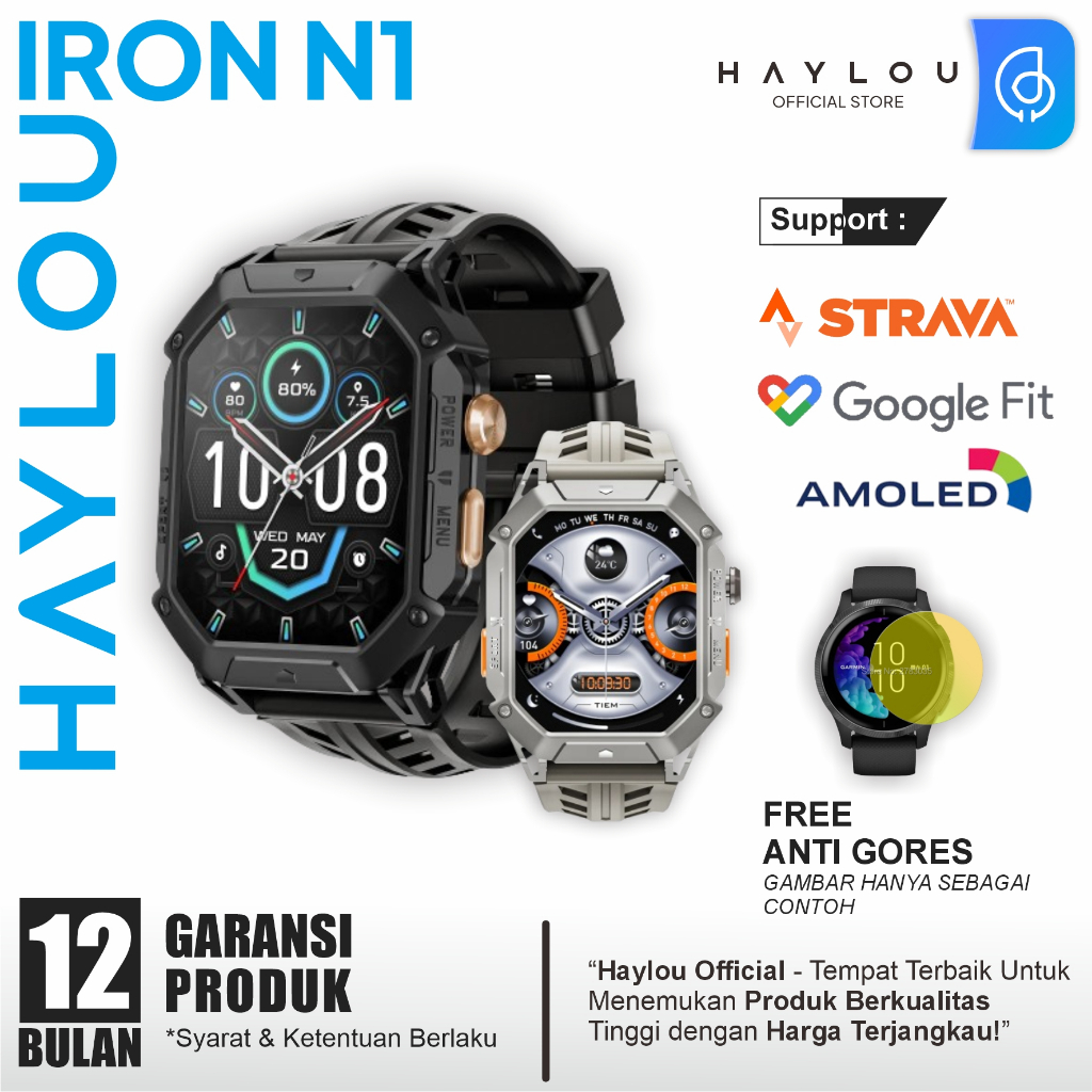 Jual Haylou Iron N1 Smartwatch Layar amoled standard militer baterai ...