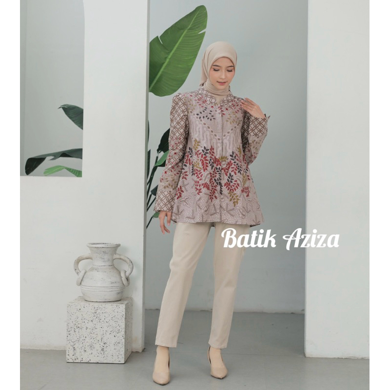 Jual Atasan Batik Modern Wanita Kancing Depan Lengan Panjang Blus ...