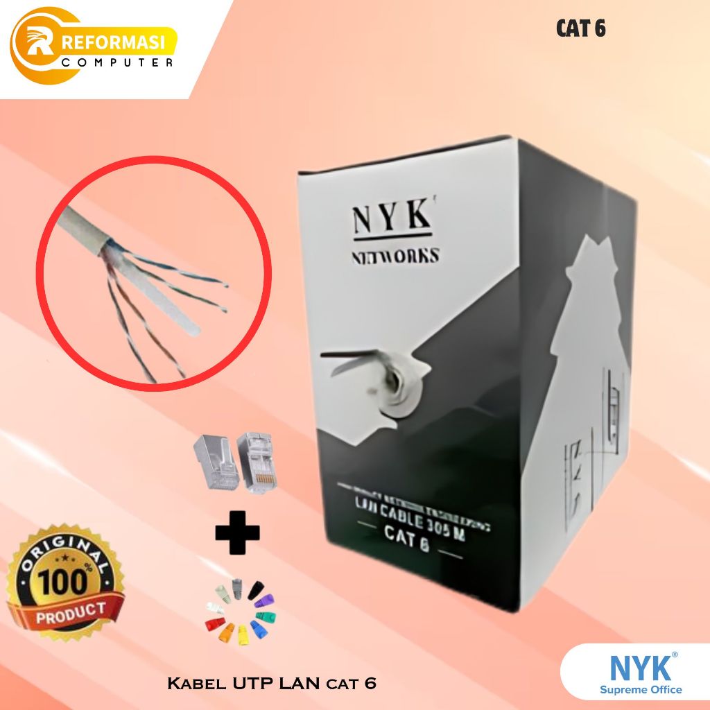 Jual NYK Kabel UTP LAN cat 6 NYK 100 METER | Shopee Indonesia