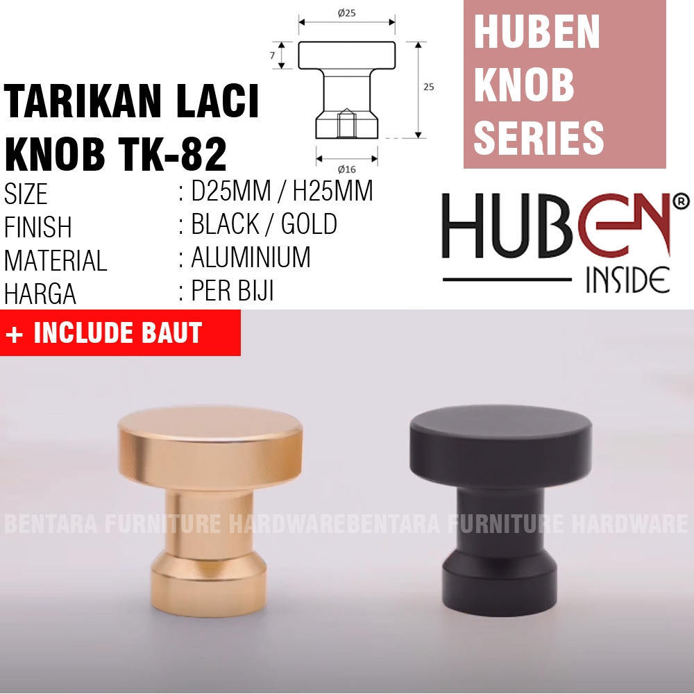 Jual HUBEN TK-82 TARIKAN KNOB ALUMINIUM BLACK GOLD HITAM EMAS LACI MEJA LEMARI KABINET PINTU ...