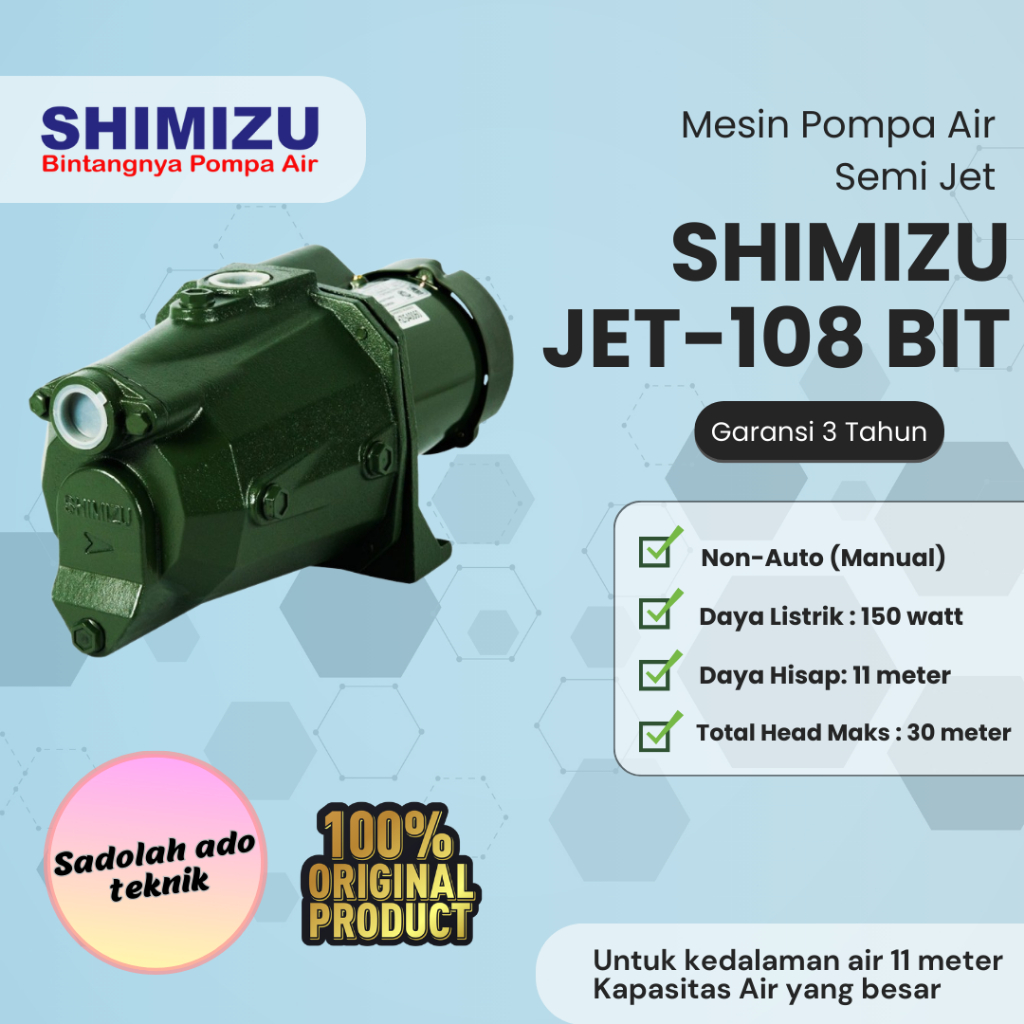 Jual SHIMIZU JET-108 BIT Pompa Air Semi Jet (Non-Otomatis) | Shopee Indonesia