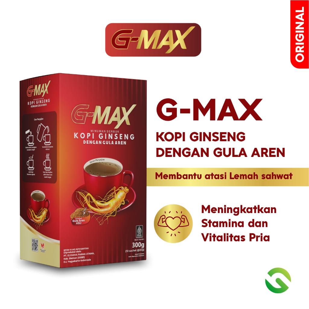 Jual G-MAX Kopi penambah stamina pria Extra Ginseng dan gula aren - Box Isi 10 Sachet @30gr ...