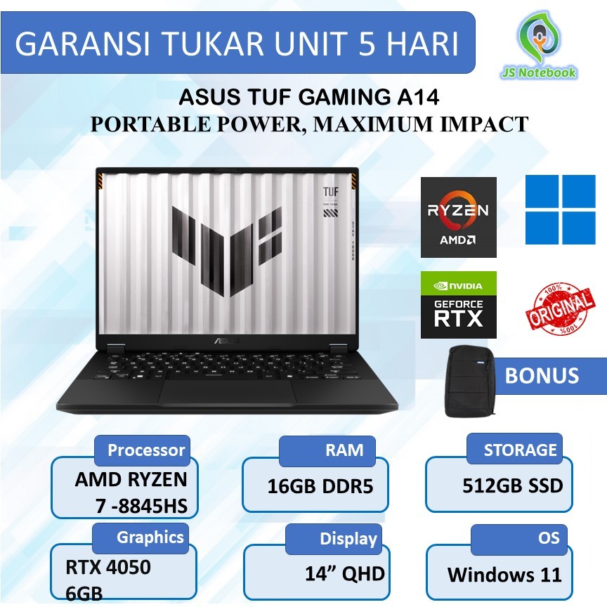 Jual ASUS TUF A14 FA401UU RYZEN 7 8845HS RTX4050 6GB/ 16GB 512GB W11 ...