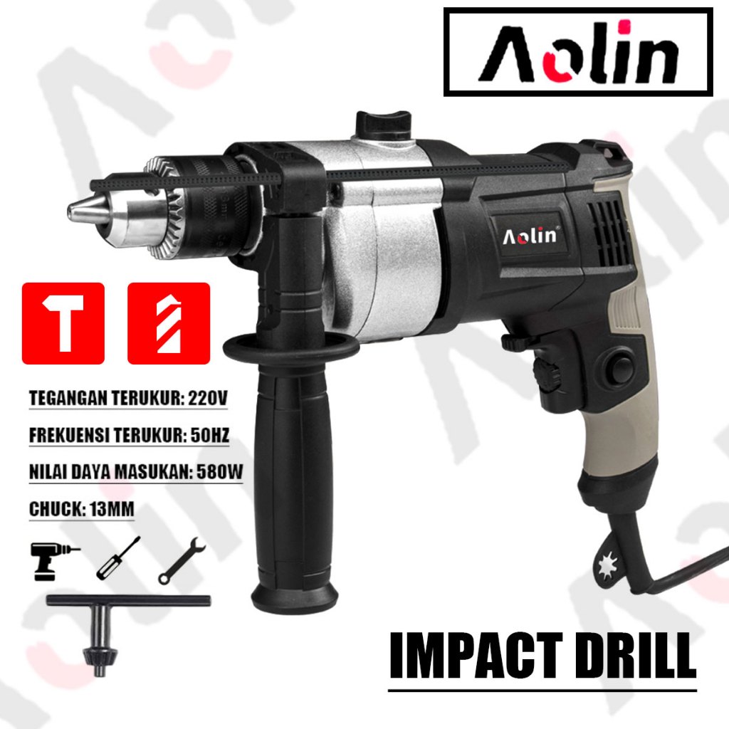 Jual AOLIN Mesin Bor Impact Drill 13mm Chuck 580W Cordless Bor Listrik ...
