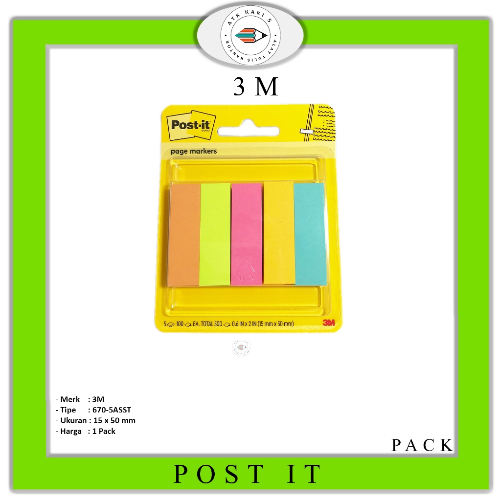 Jual 3M - Post It Page Markers 670-5ASST 15mm x 50mm - Pack | Shopee Indonesia