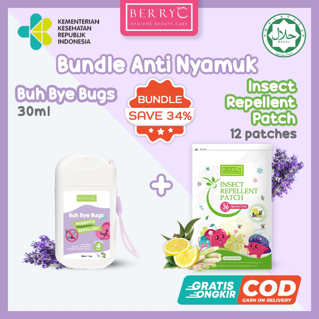 Jual BerryC Bundle Pack Buh Bye Bugs Spray 30/100ml + Insect Repellent Patch Stiker Anti Nyamuk ...
