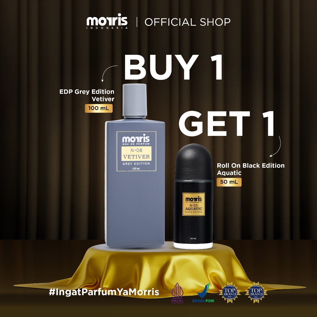 Jual [BUY 1 GET 1] Morris GREY Edition 100ml X Roll ON Deodorant Black ...