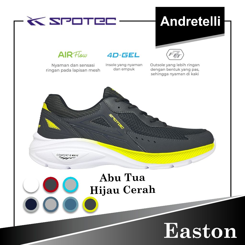 Jual SPOTEC EASTON Sepatu Running ABU TUA / HIJAU CERAH | Shopee Indonesia
