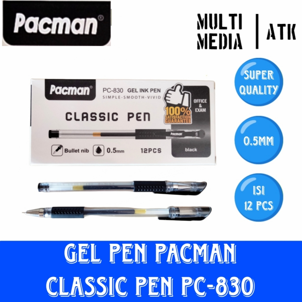 Jual GEL PEN PULPEN PENA PACMAN CLASSIC PEN PC-830 0.5mm (12 PCS ...