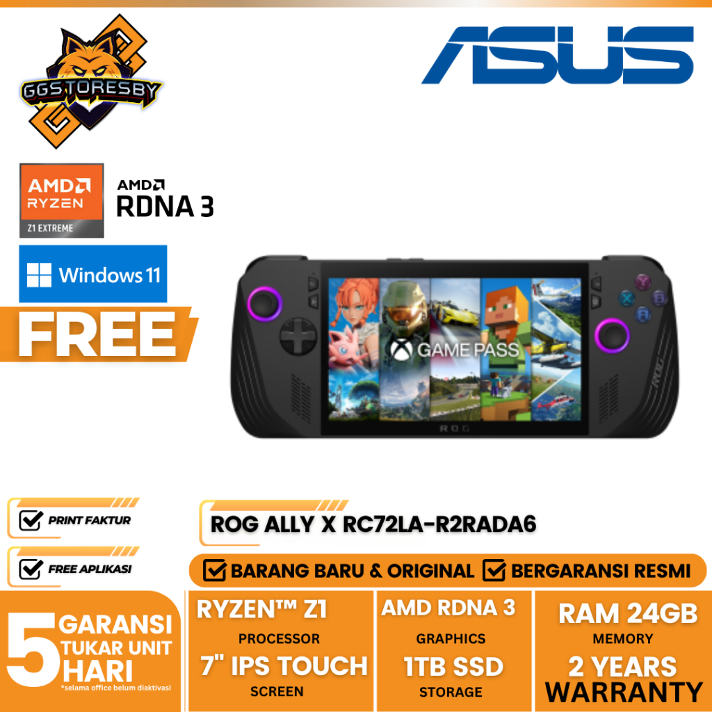 Jual ASUS ROG ALLY X RC72LA-R2RADA6T AMD Z1 EXTREME 24GB 1TB W11 7" FHD ...